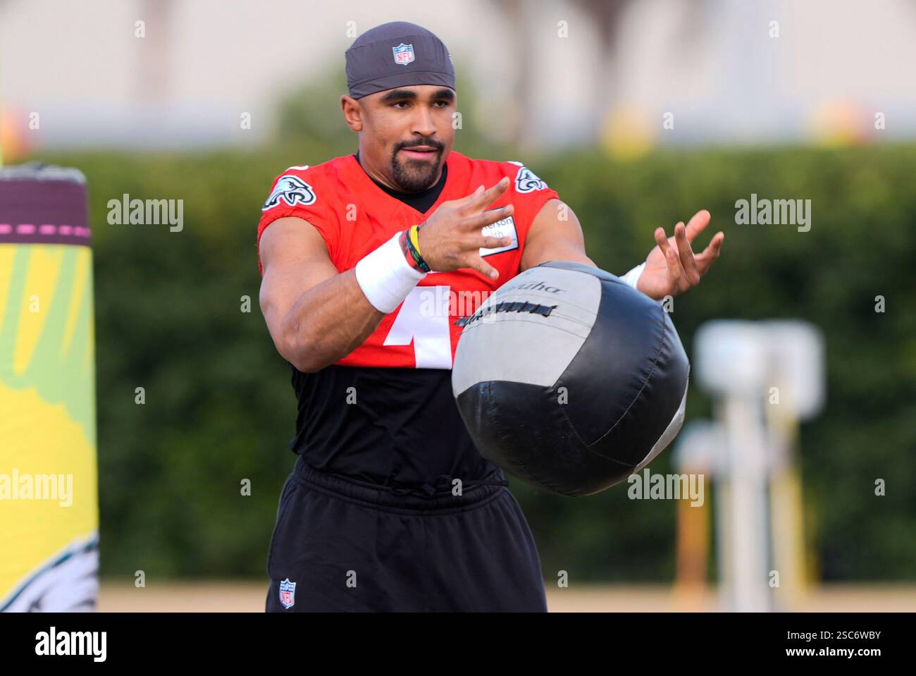 Philadelphia Eagles quarterback Jalen Hurts (1) runs through drills ...