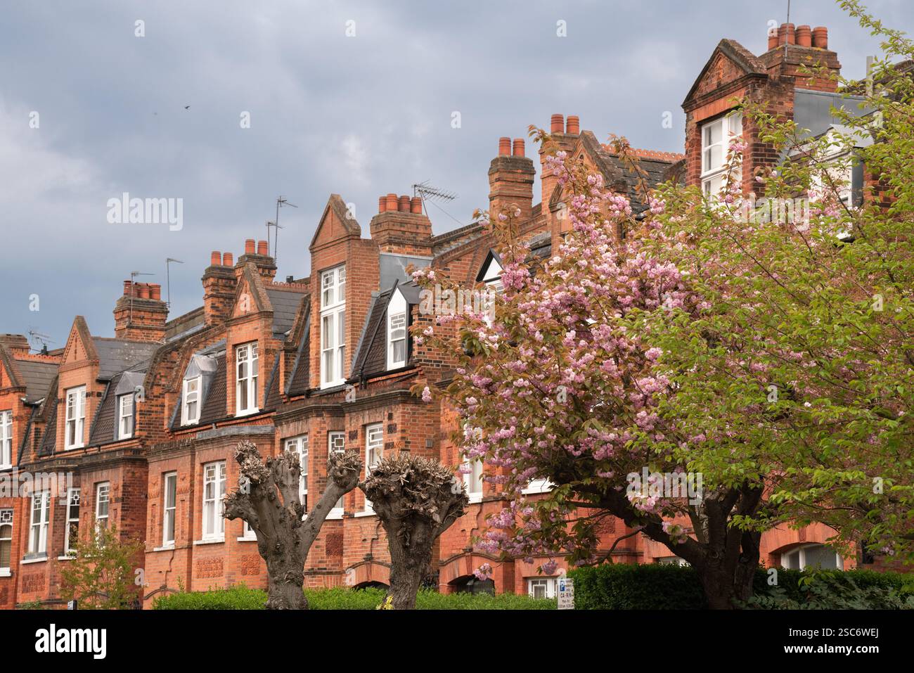 Victorian-era brick houses, likely in London, England, displaying ...