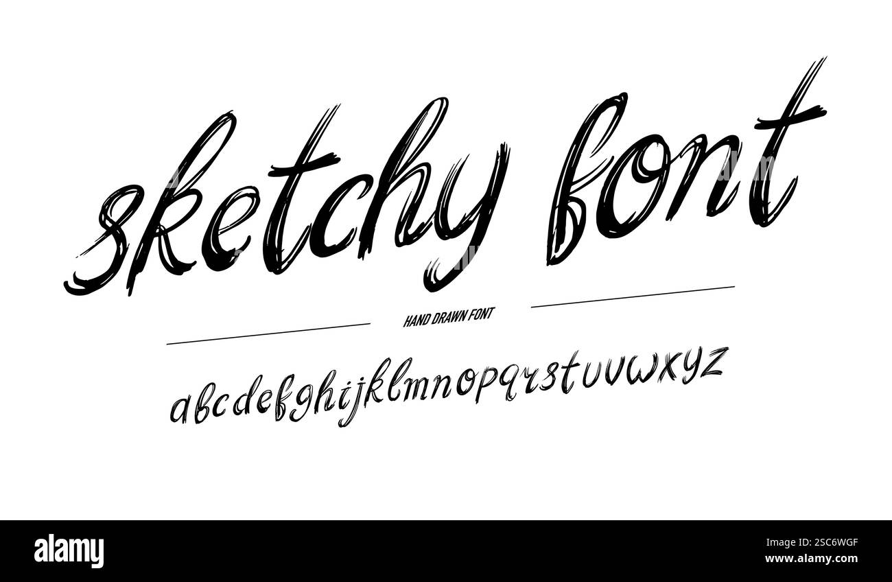Sketchy typeface, lettering with brush or pen and ink. Chalk aggressive ...