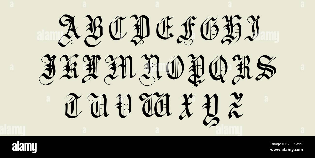 Gothic alphabet. Medieval handwritten typeface in old style made with ...