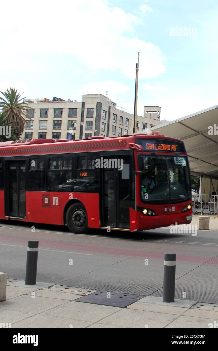 Mexico City, Mexico - Aug 23 2023: The Metrobus is a red double-decker ...