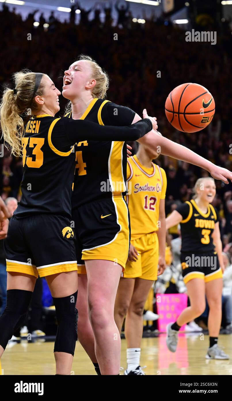 IOWA CITY, IA - FEBRUARY 02: Iowa guard Lucy Olsen (33) and Iowa center ...