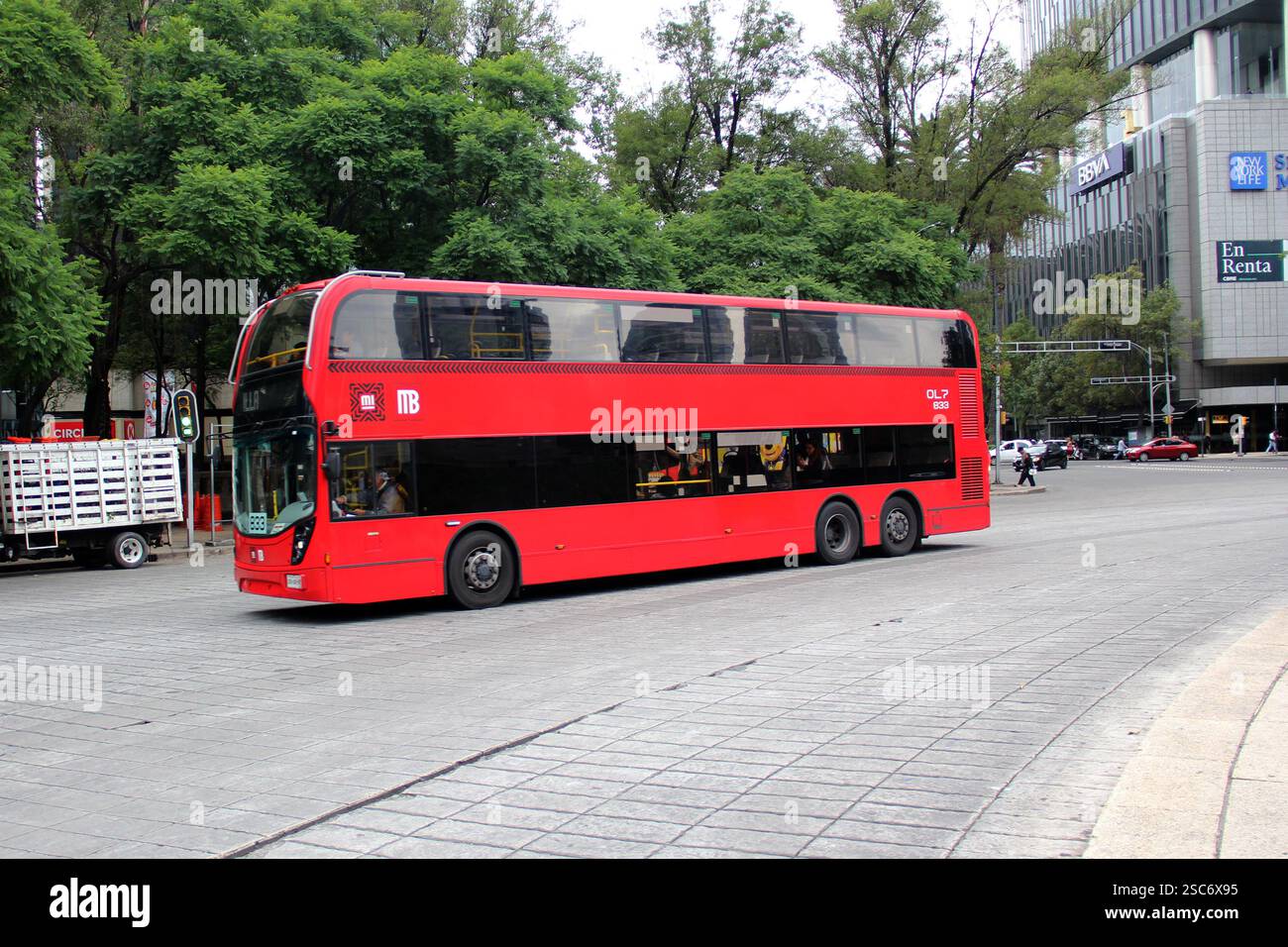 Mexico City, Mexico - Aug 23 2023: The Metrobus is a red double-decker ...