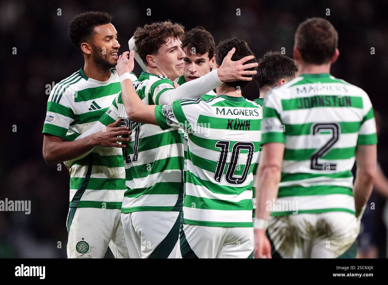 Celtic's Arne Engels celebrates scoring their side's fifth goal of the ...