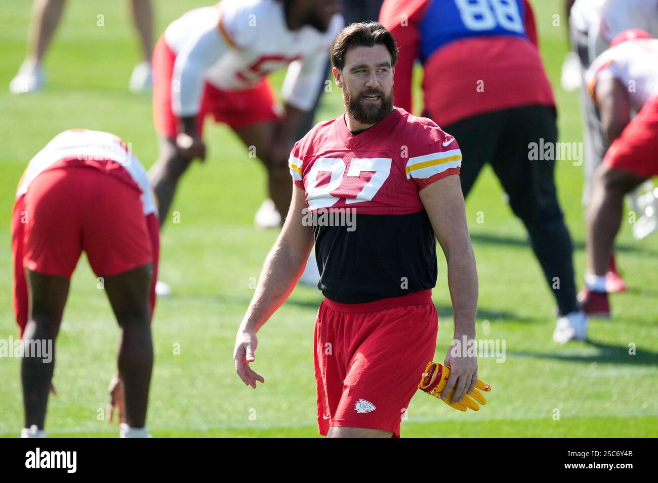 Kansas City Chiefs tight end Travis Kelce (87) walks the field during ...