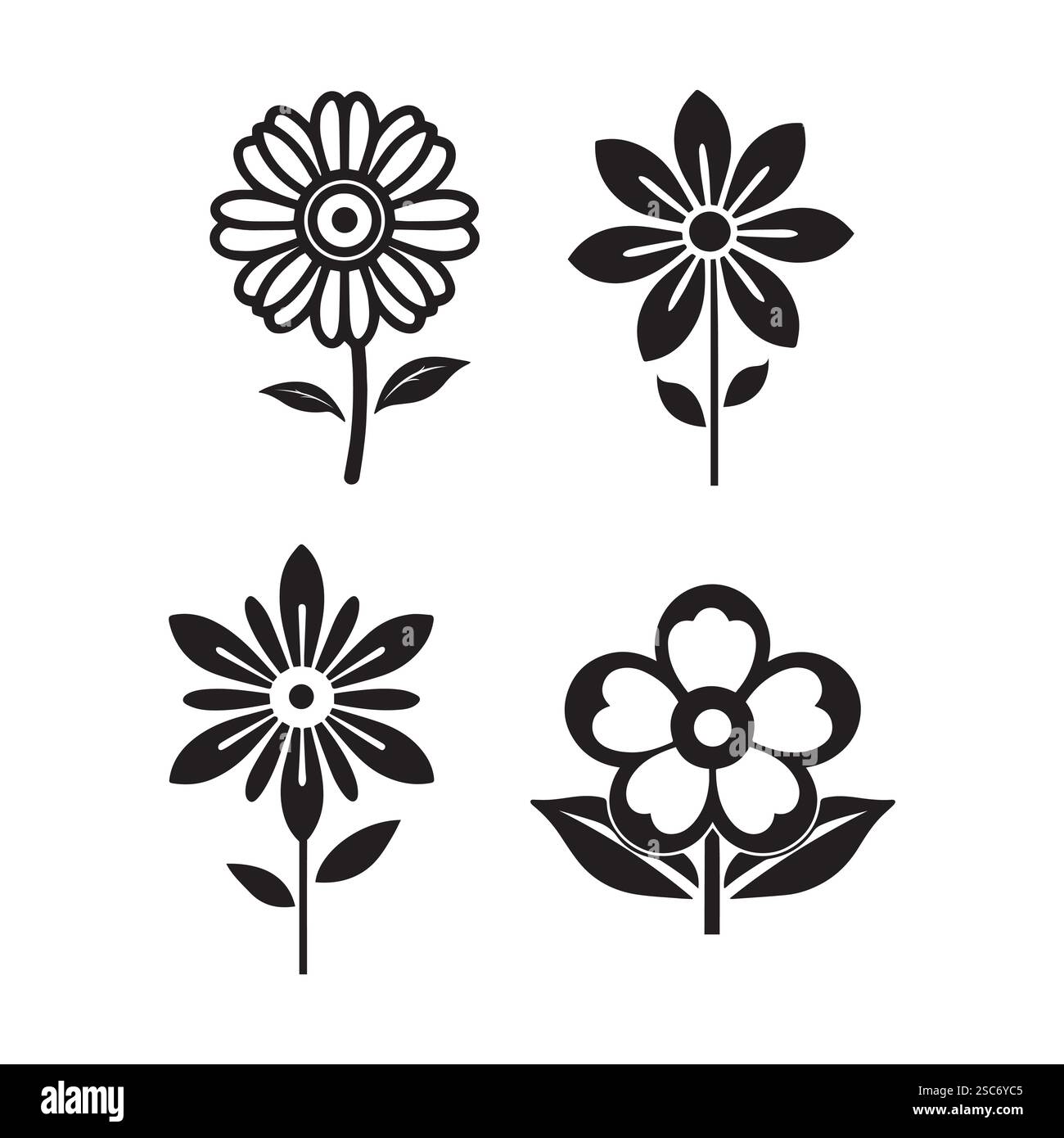 Vector Set of 4 Simple Black Flower Icons EPS10 Stock Vector Image ...