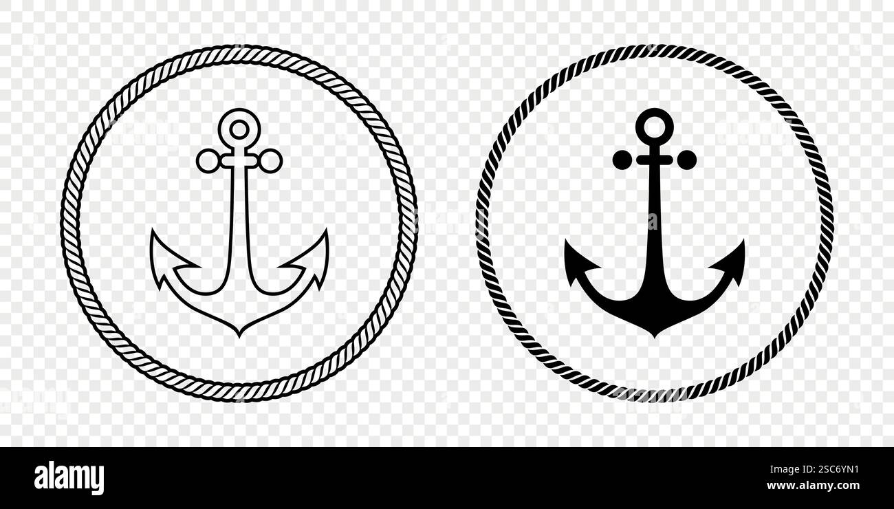 Black and White Anchor Icon Set. Flat Vector Monochrome Anchor Shapes ...