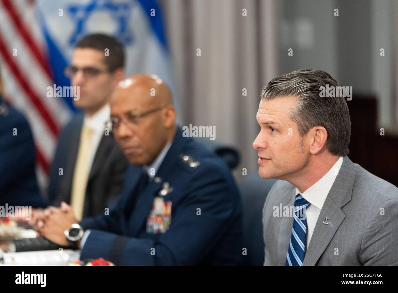 Secretary of Defense Pete Hegseth, from right, with Chairman of the Joint Chiefs of Staff Gen ...
