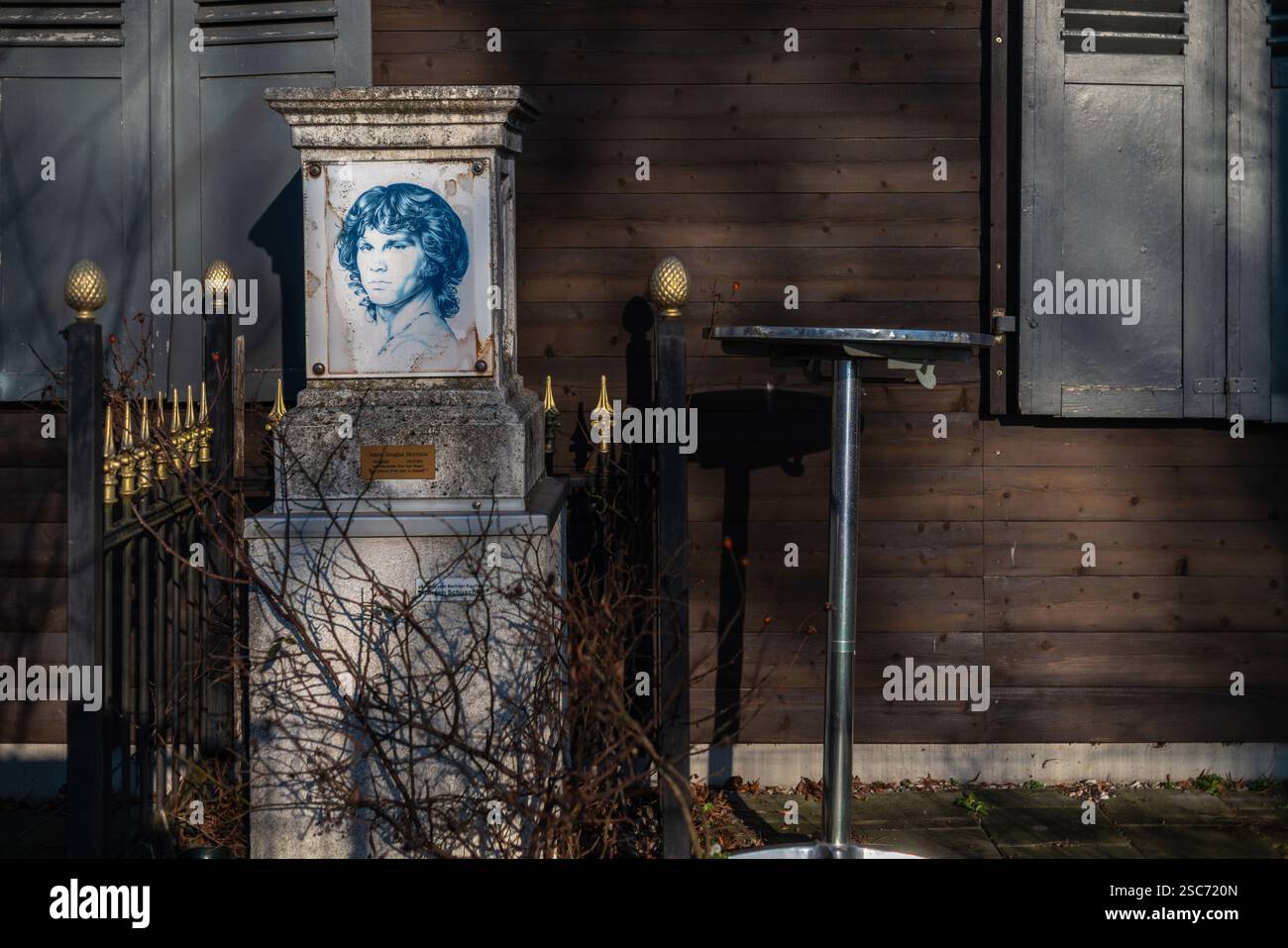 Jim Morrison memorial in Berlin Baumschulenweg depicting a portrait of ...