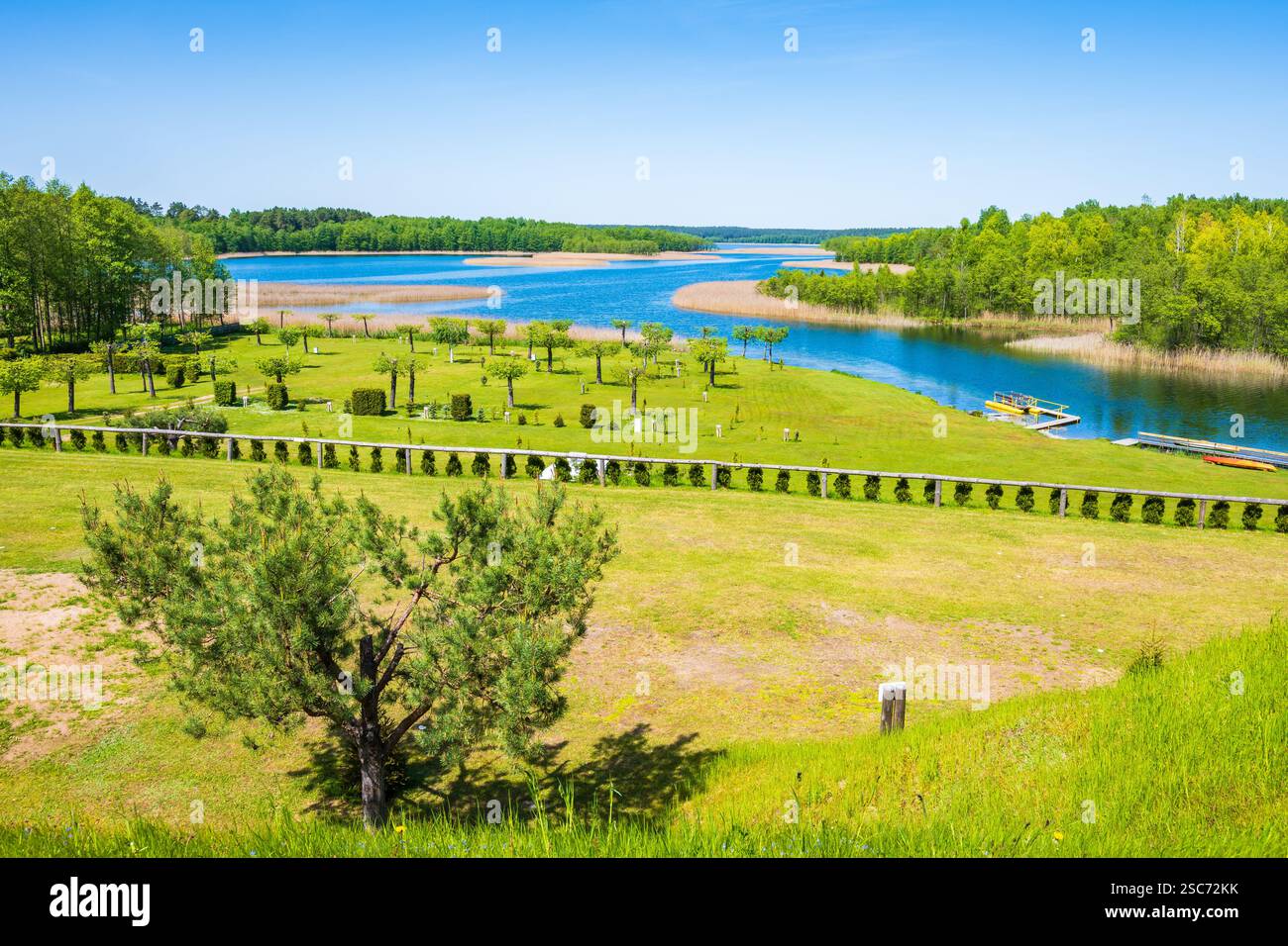 View of Wigry lake and camping site in Bryzgiel village, Wigry National ...