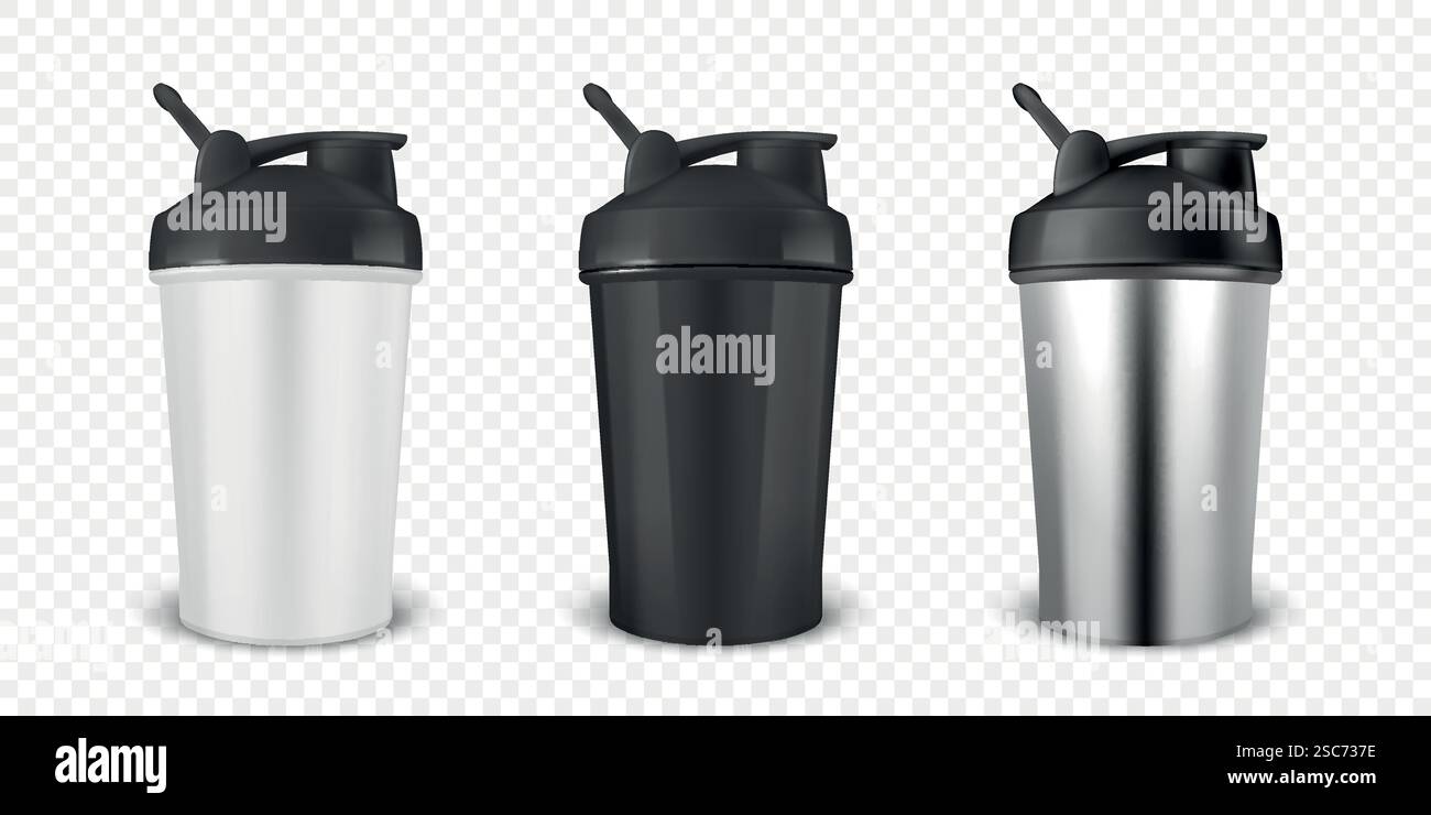Vector Realistic 3D Empty Glossy Shaker Bottle Set With Black Cap for ...