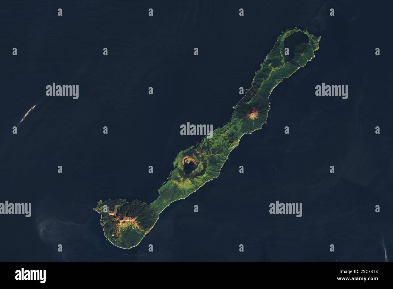 Aerial of Simushir island in the Kuril Archipelago with volcanoes Stock ...