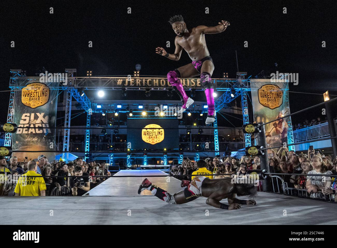 Mo Jabari, left, and Michael Oko are seen during Chris Jericho's Rock ...
