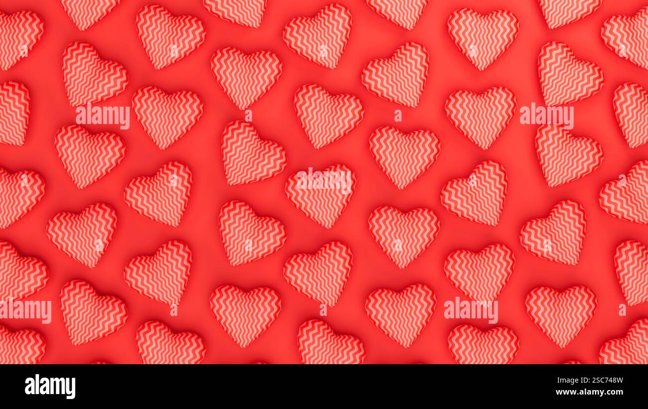Red wavy hearts arranged on a red background. Valentine's day romantic ...