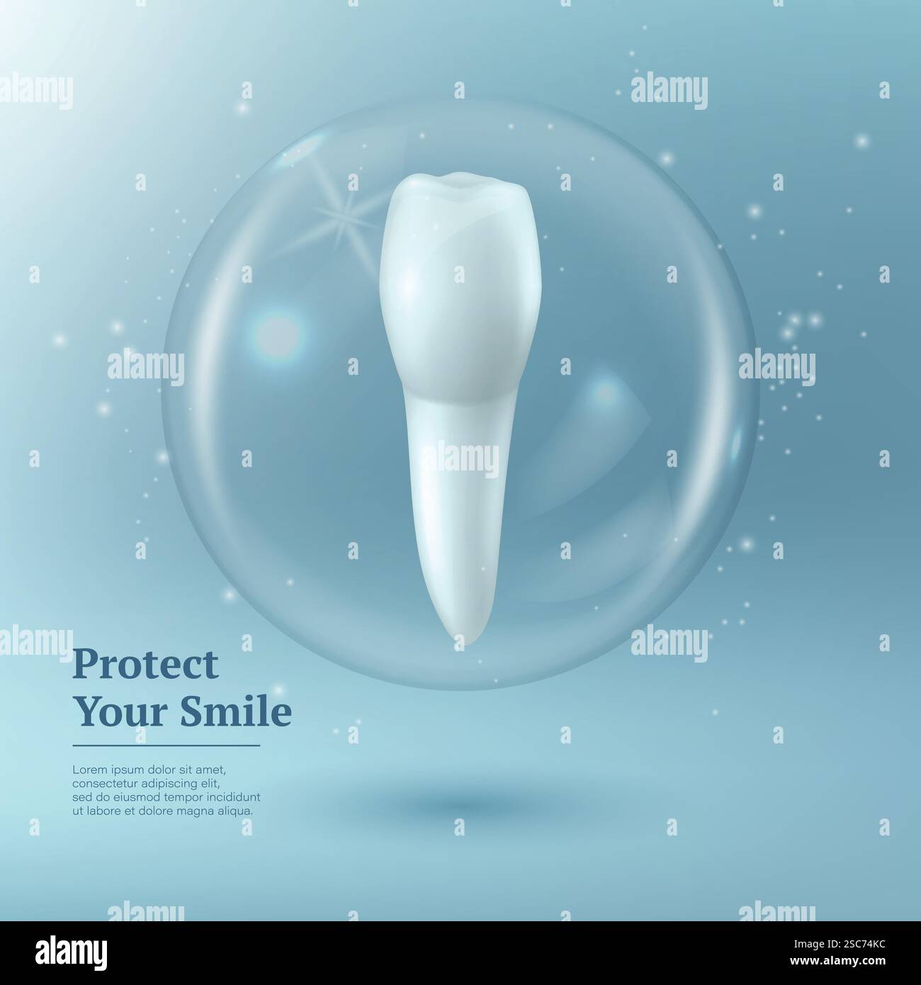 Protect Your Smile. Vector 3D Realistic Tooth in a Protective Bubble ...
