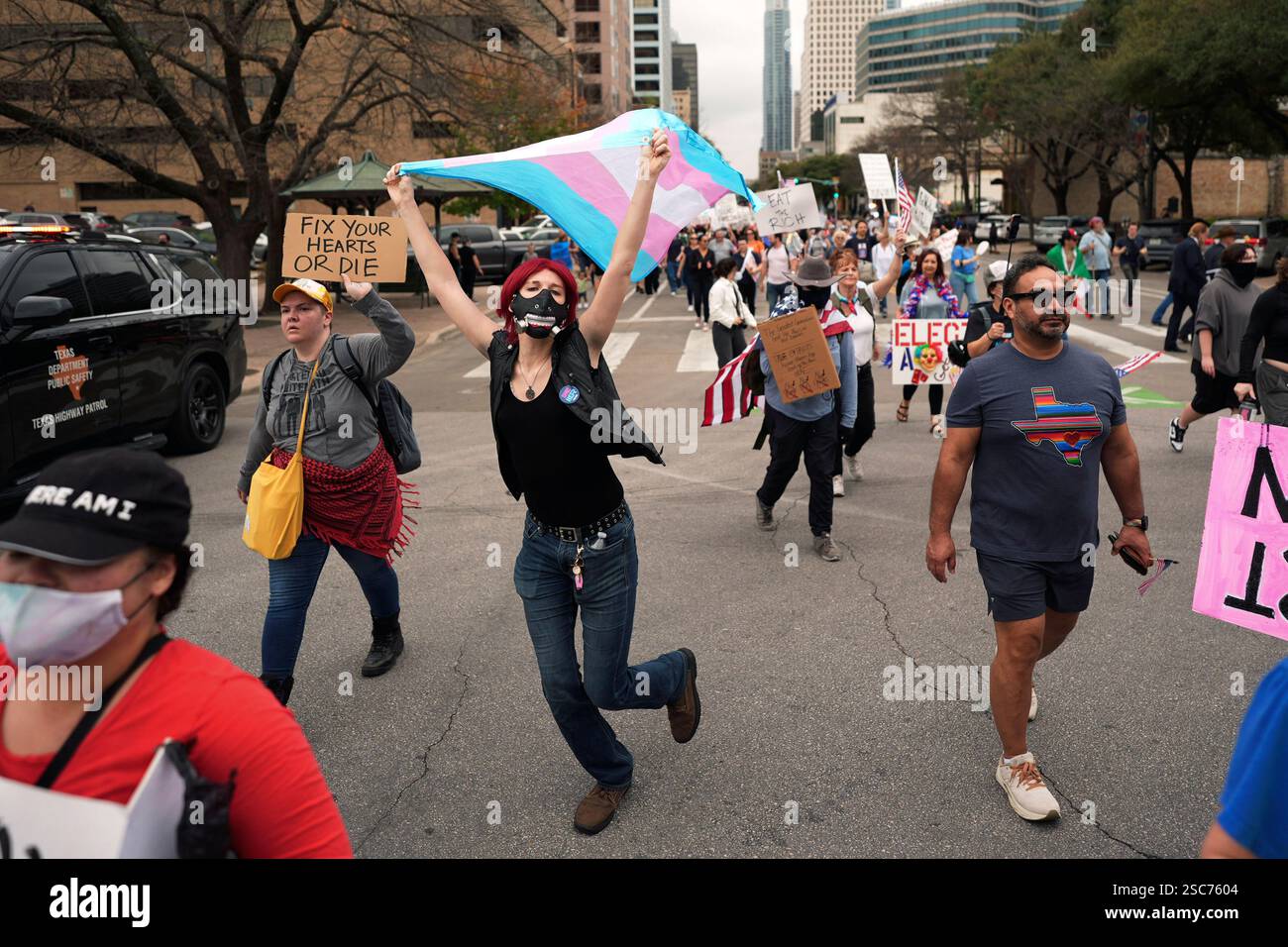 Protesters march to the Texas Capitol, Wednesday, Feb. 5, 2025, in ...