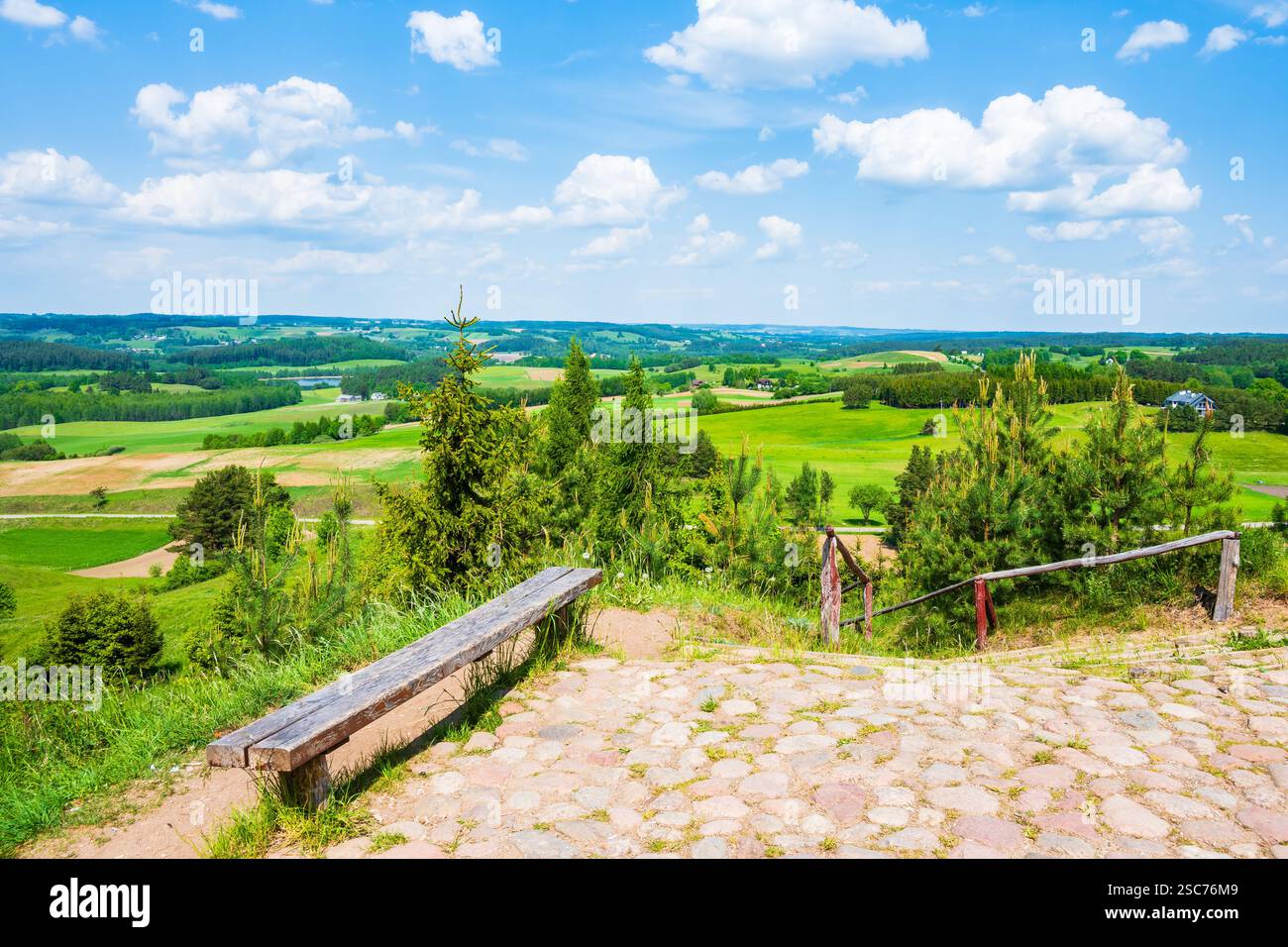 Bench on top of Cisowa Gora viewpoint, highest peak of the region ...