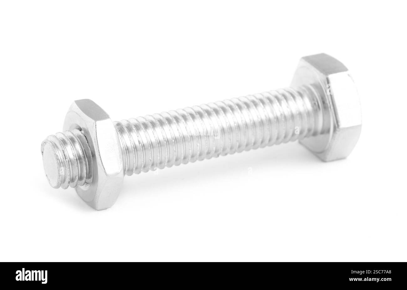 Stainless steel tap bolt with nut on white background Stock Photo - Alamy