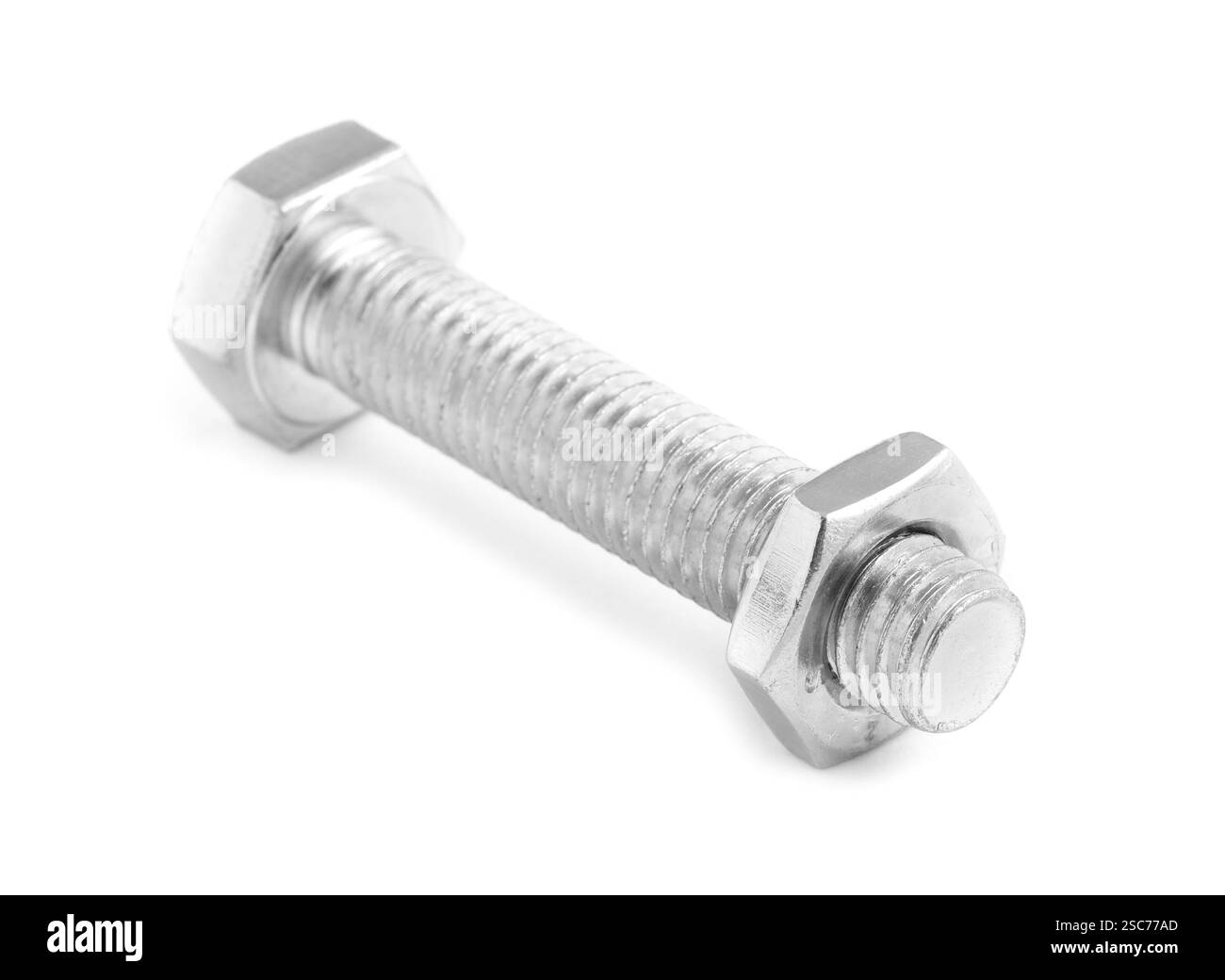 Stainless steel tap bolt with nut on white background Stock Photo - Alamy