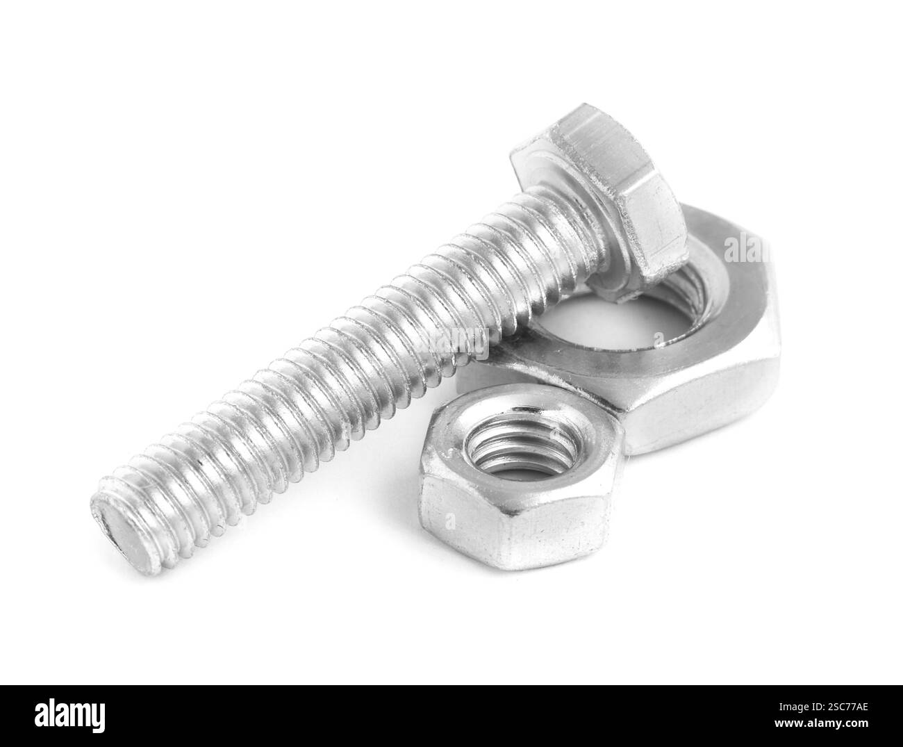 Tap bolt with nuts isolated on white background Stock Photo - Alamy