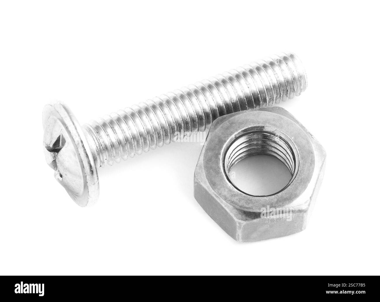 Tap bolt and nut on white background Stock Photo - Alamy