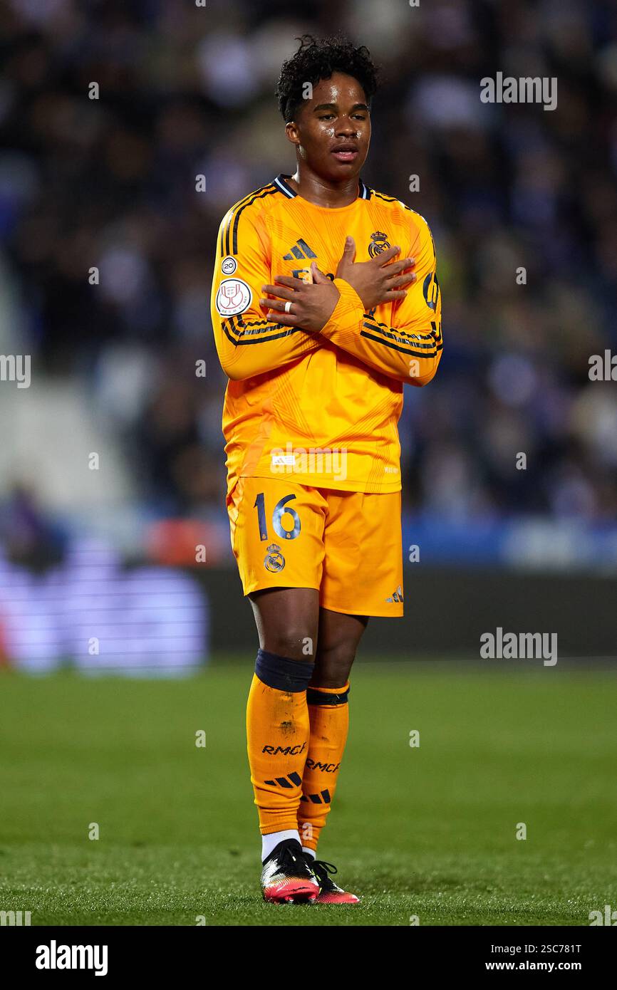 LEGANES, SPAIN - FEBRUARY 05: Endrick Felipe of Real Madrid celebrates ...