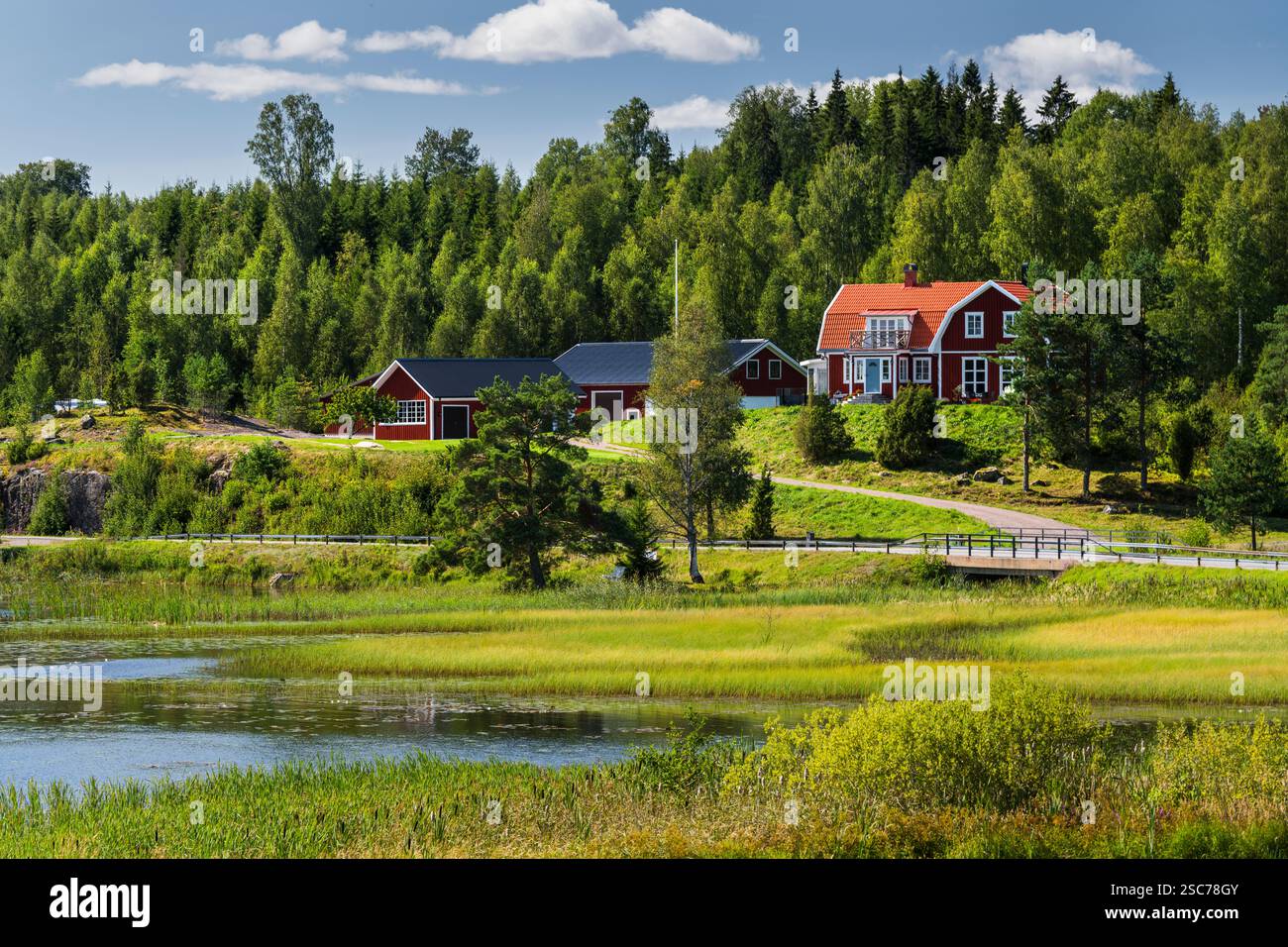traditional farm on a lake in southern Sweden Stock Photo - Alamy