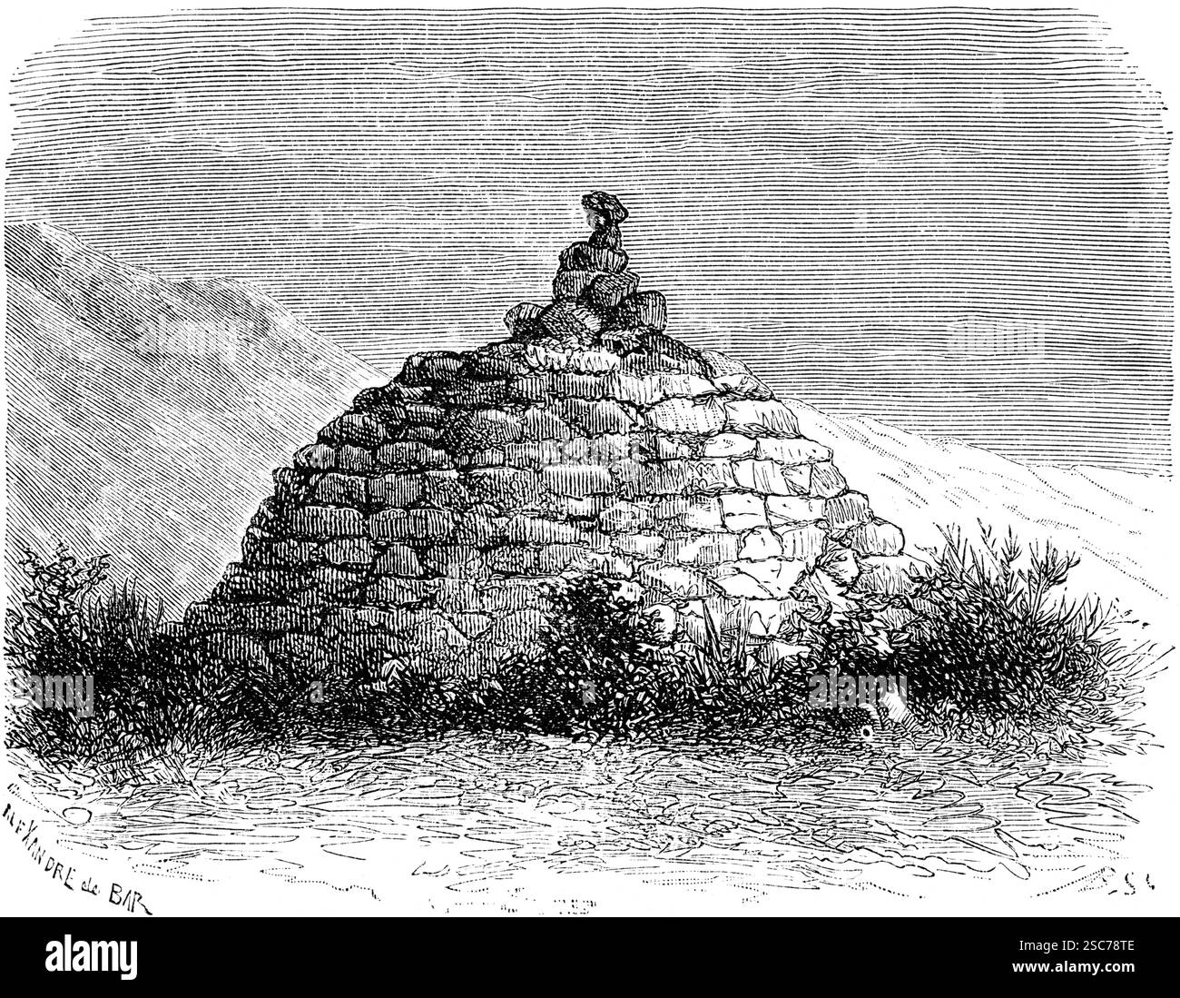 A grave of heap of stones on the Easter Islands in the Pacific Ocean ...
