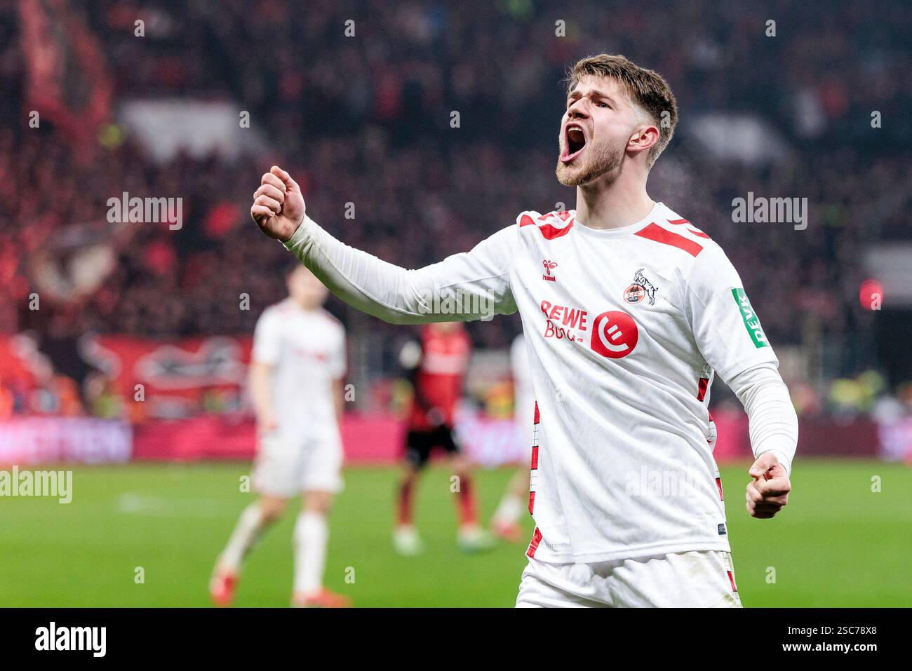 Leverkusen, Deutschland. 05th Feb, 2025. Jan Thielmann (1. FC K?ln, 29) jubelt DFB Pokal ...