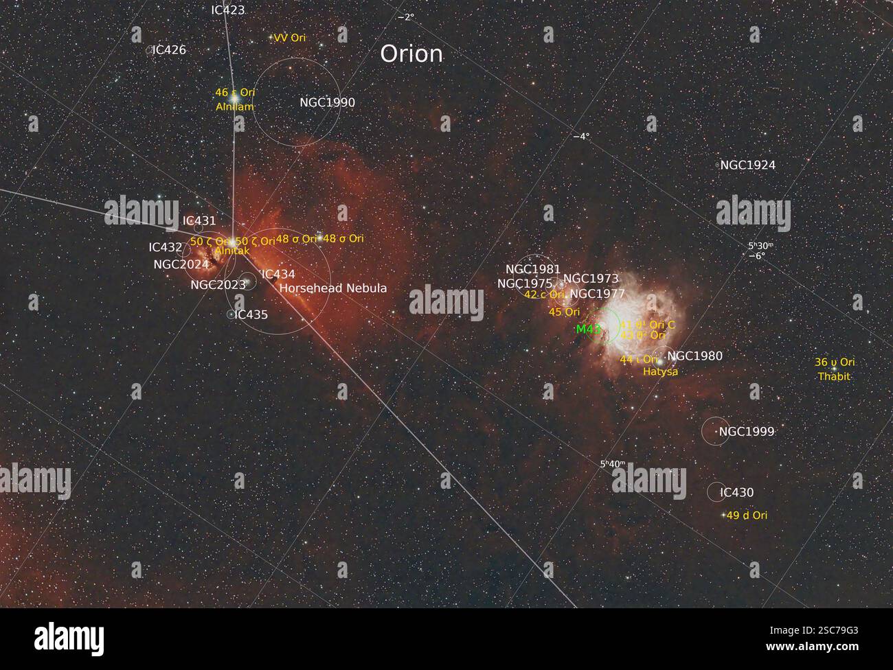 Nebulae of the Orion complex, Messier 42, Horsehead Nebula, Running Man ...