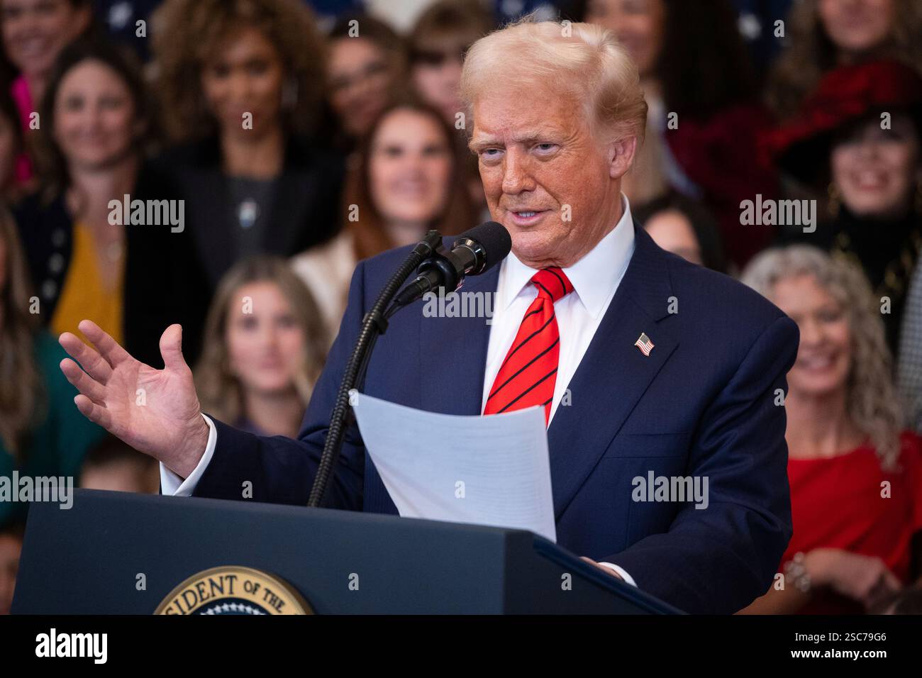 President Donald Trump delivers remarks during a signing ceremony for ...