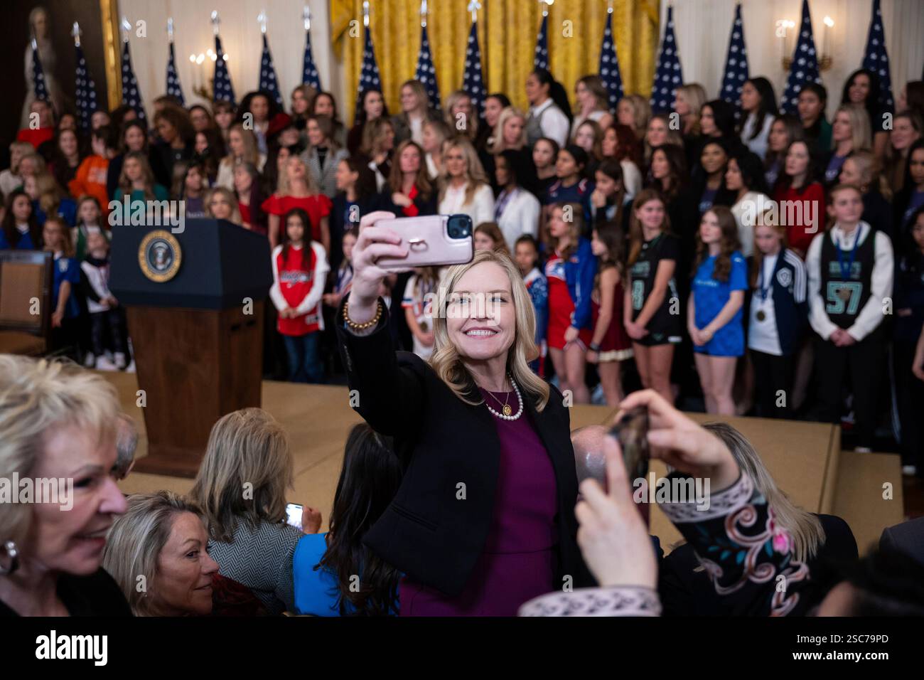 Rep. Erin Houchin (R-Ind.) takes a selfie before a ceremony at which ...