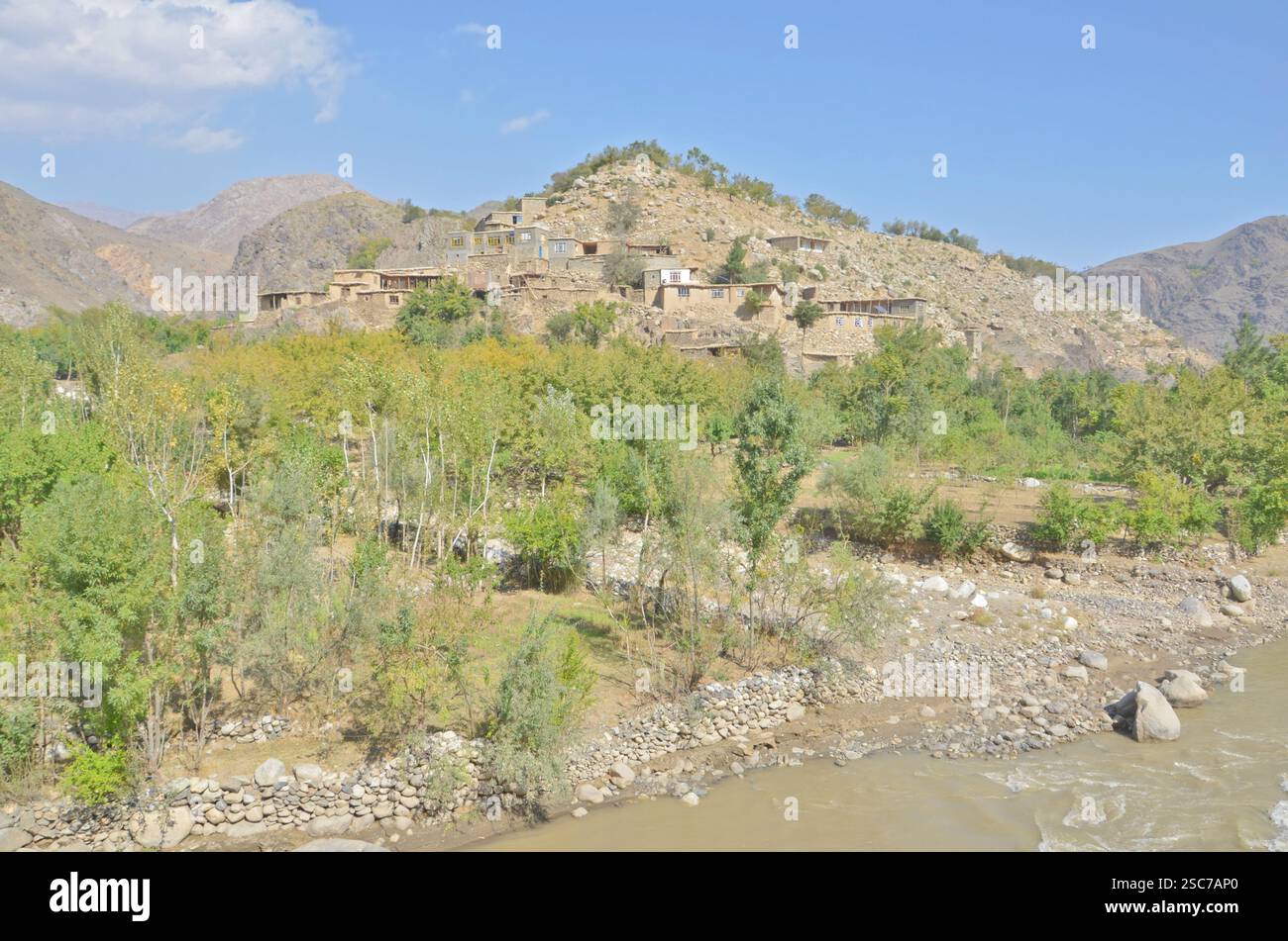 Ghowr Band River flowing through valley in the Hindu Kush Mountains in ...