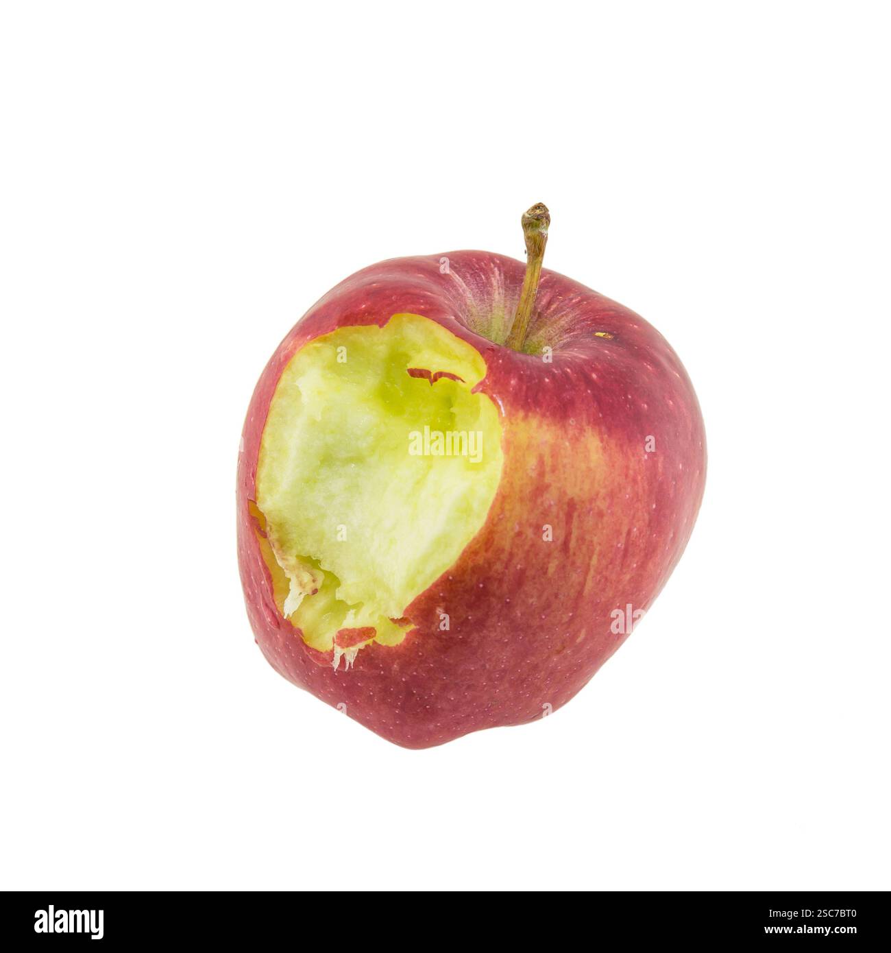 Red apple with missing a bite isolated on white background Stock Photo ...