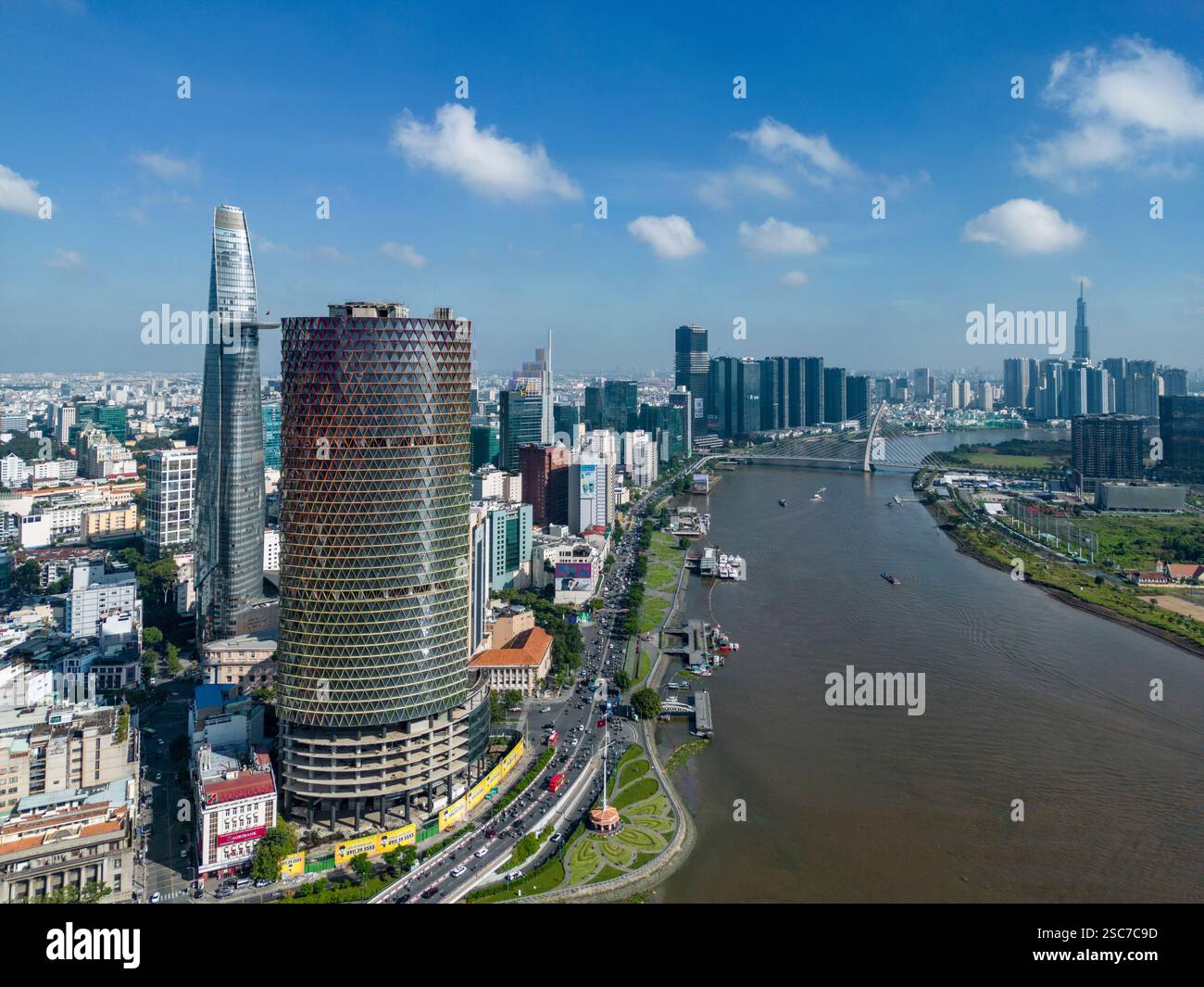 Aerial view of a high-rise building under construction (standing as a ...