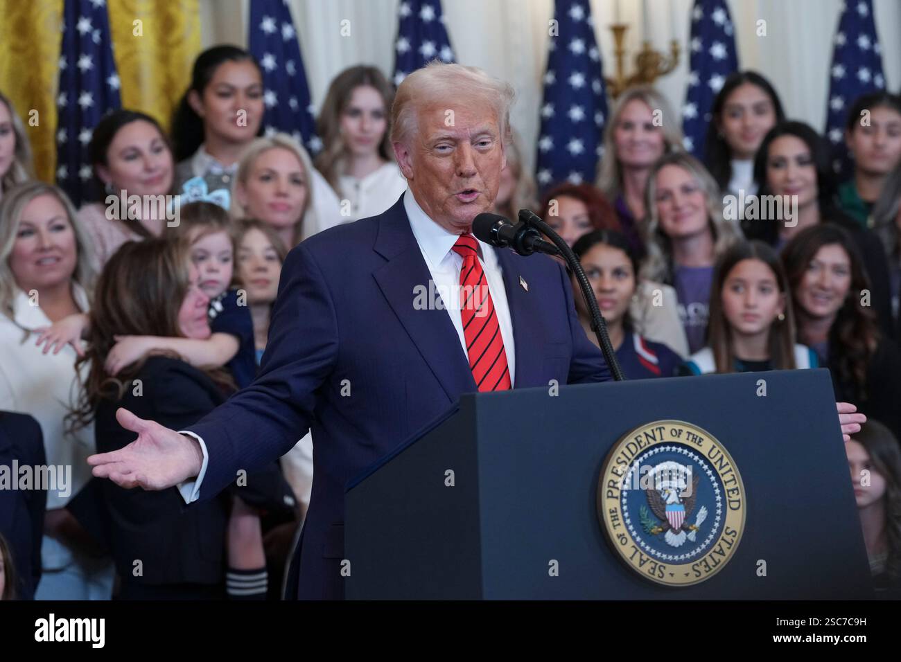 United States President Donald J Trump speaks during a ceremony for “No ...