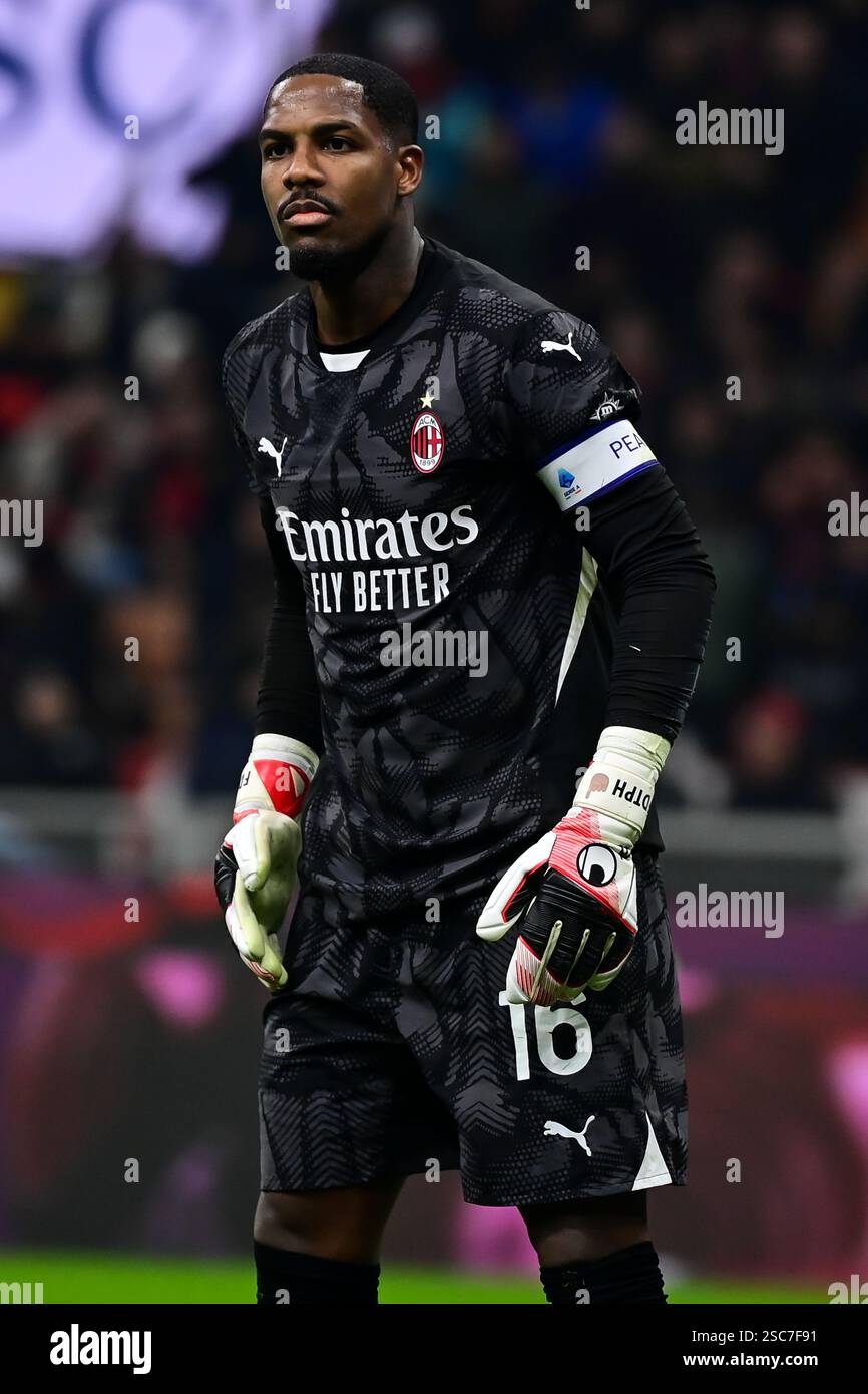 AC Milan's French goalkeeper #16 Mike Maignan during the Italian Coppa ...