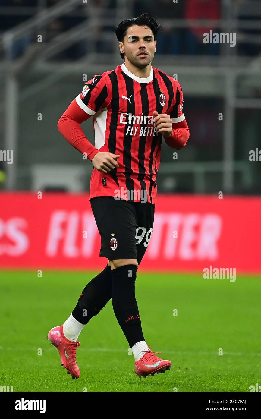 AC Milan's Italian forward #99 Riccardo Sottil during the Italian Coppa Italia football match AC ...