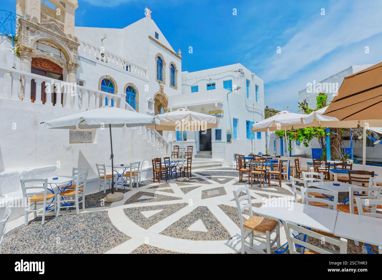 The picturesque main square of Nikia village, Nikia, Nisyros Island ...