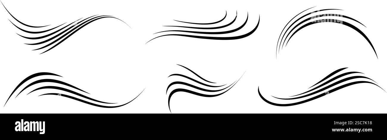 Wind motion line set. Flowing waves collection. Blowing hurricane ...