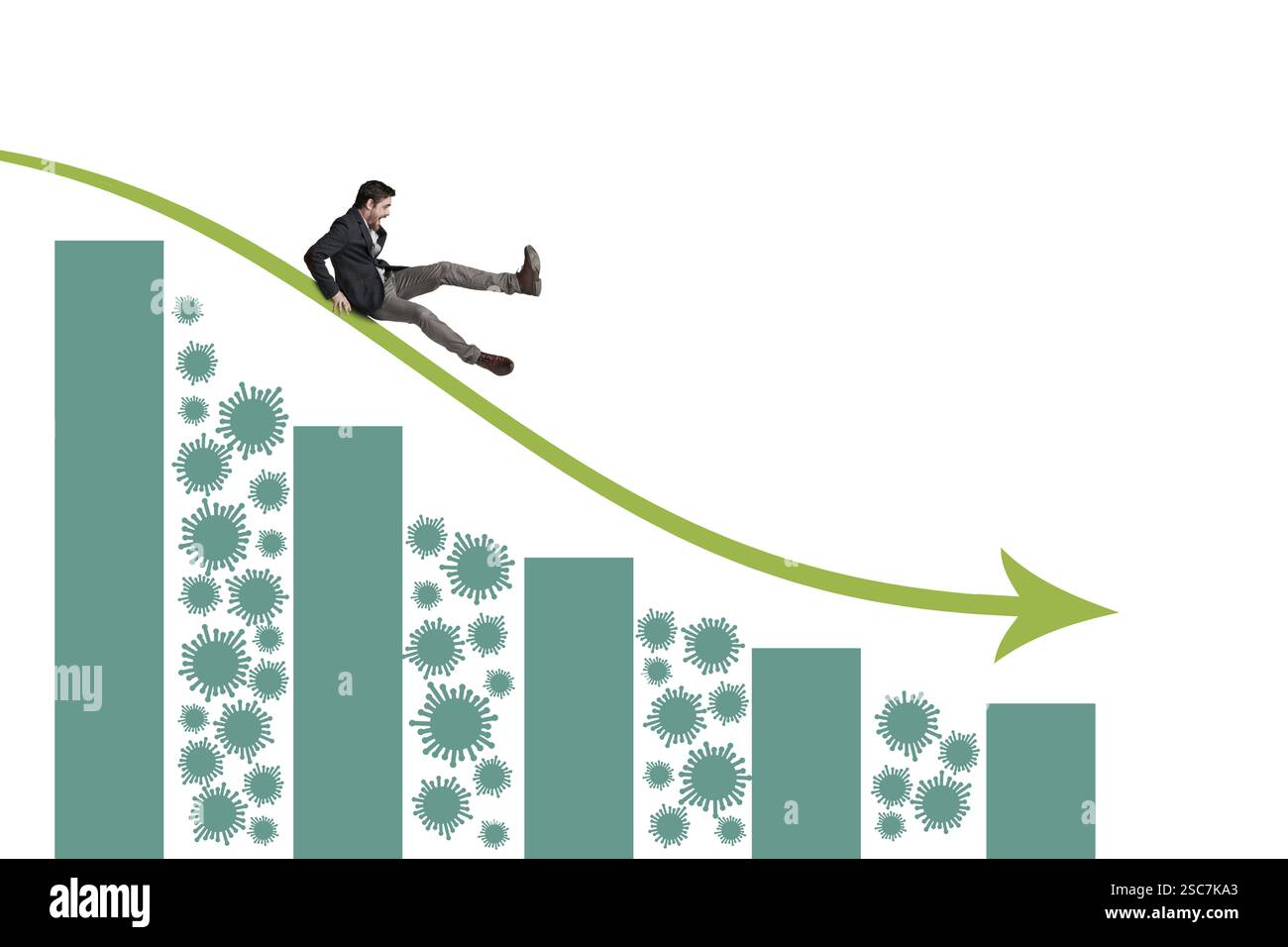 Business, virus and man fall on graph for financial crisis, mpox ...