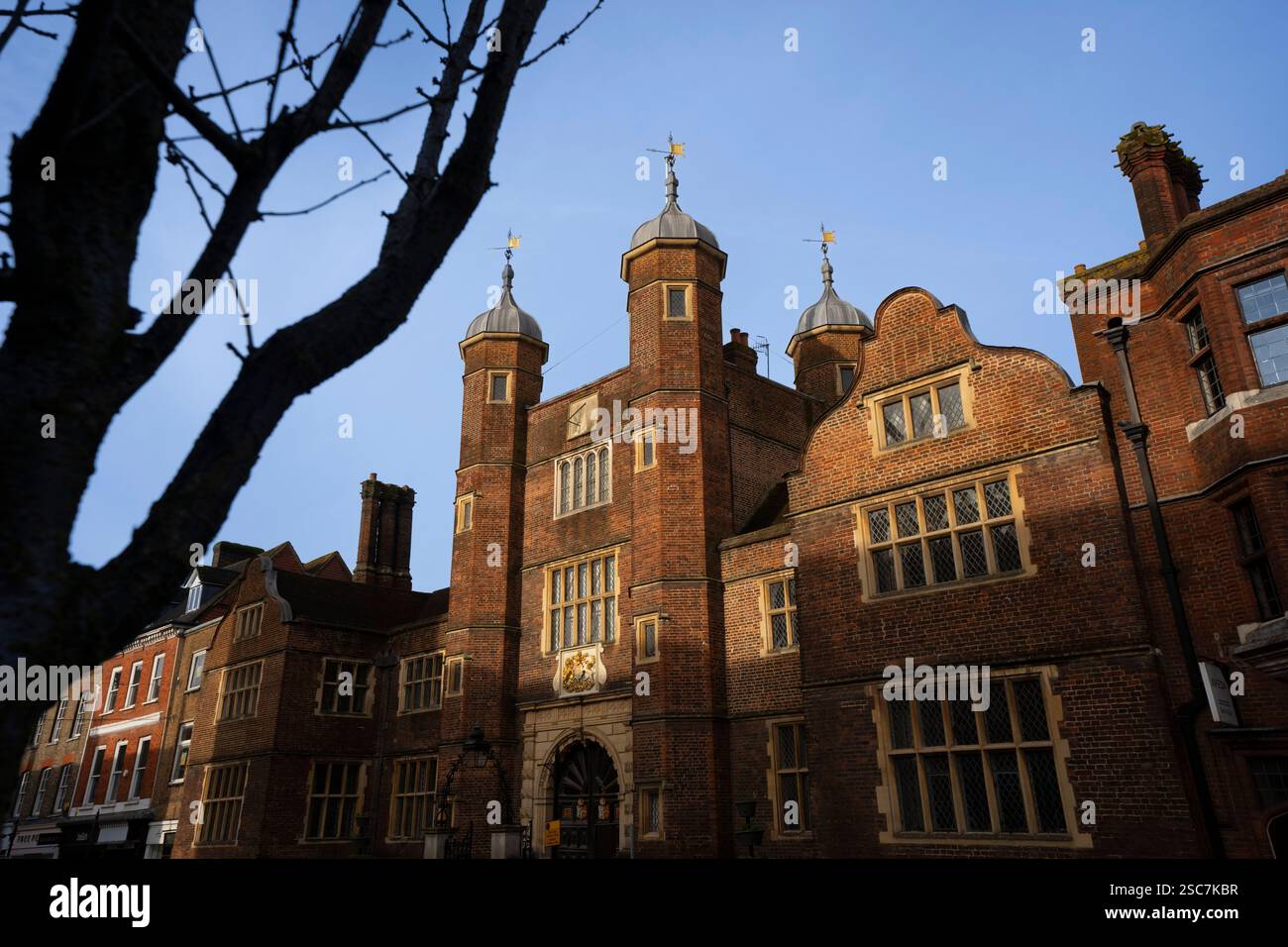 The Guildhall, a historic brick building in the town of Cambridge ...