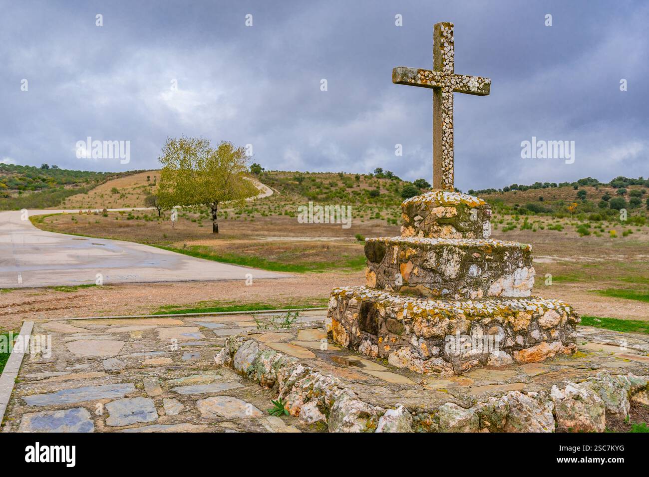 Catholic crucifix in stone on the right side, chapel sra das Neves on ...