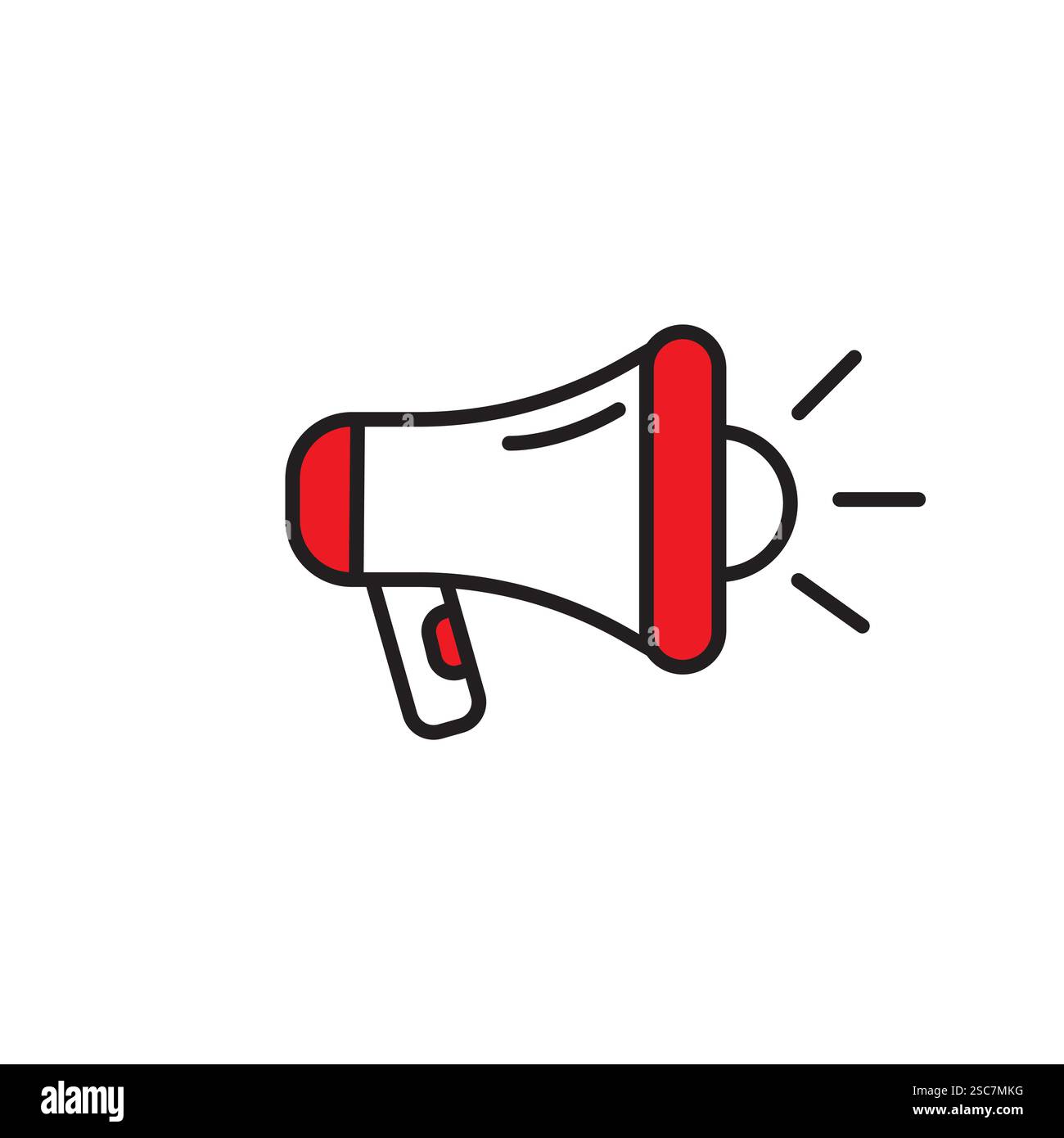 Megaphone device icon. Red white outline. Amplification sound tool ...