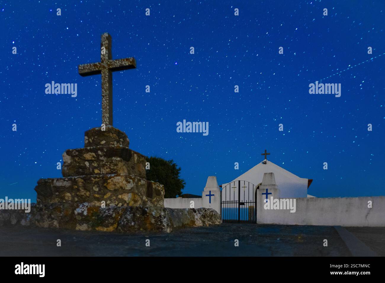 Night image with stars visible in the sky with Christianity Catholic ...