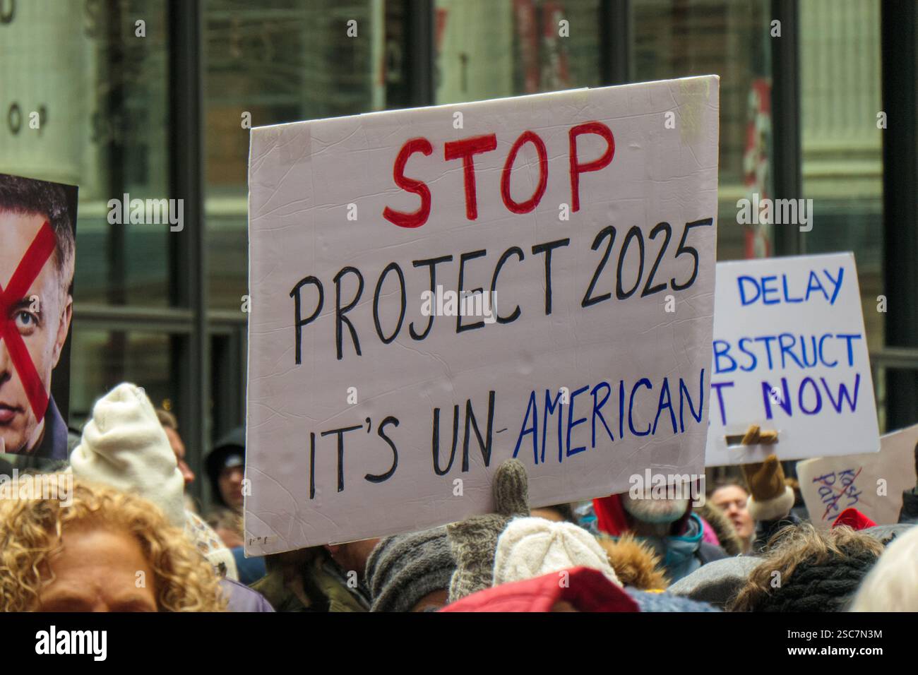 Stop Project 2025 sign at protest against Donald Trump and Elon Musk ...