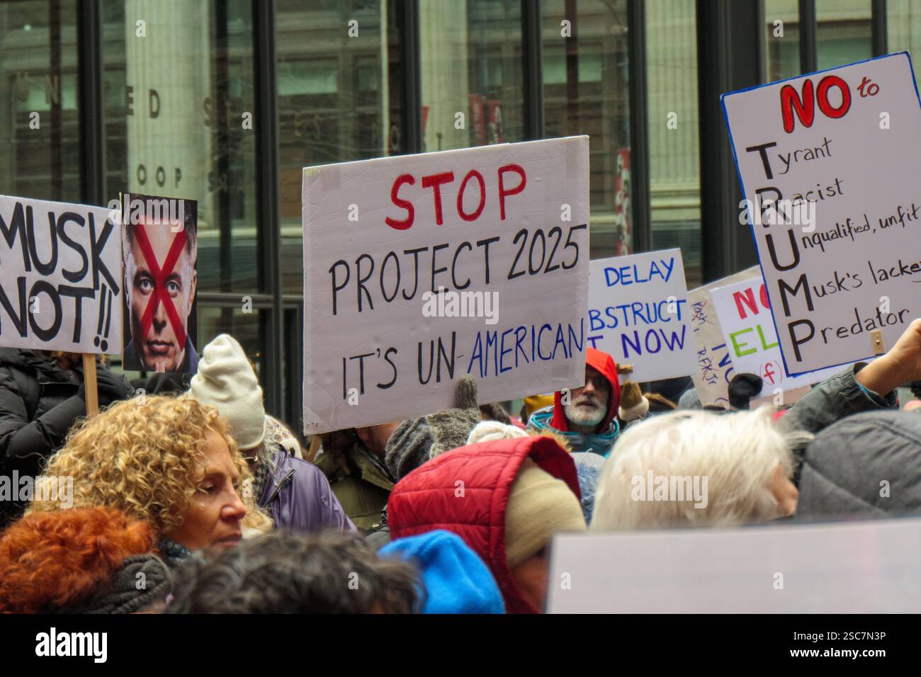 Stop Project 2025 sign at protest against Donald Trump and Elon Musk ...