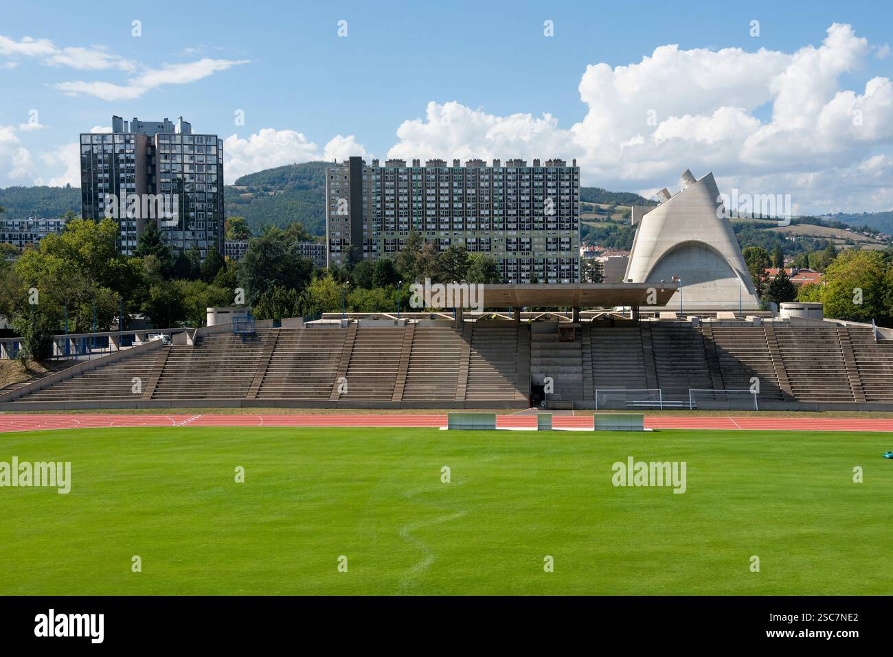 Stadium and church of Saint-Pierre, Le Corbusier site, Firminy, Saint ...