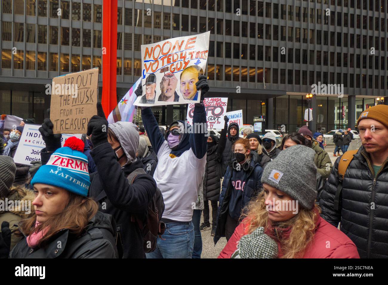 Protest against Donald Trump and Elon Musk, Federal Plaza, Chicago ...