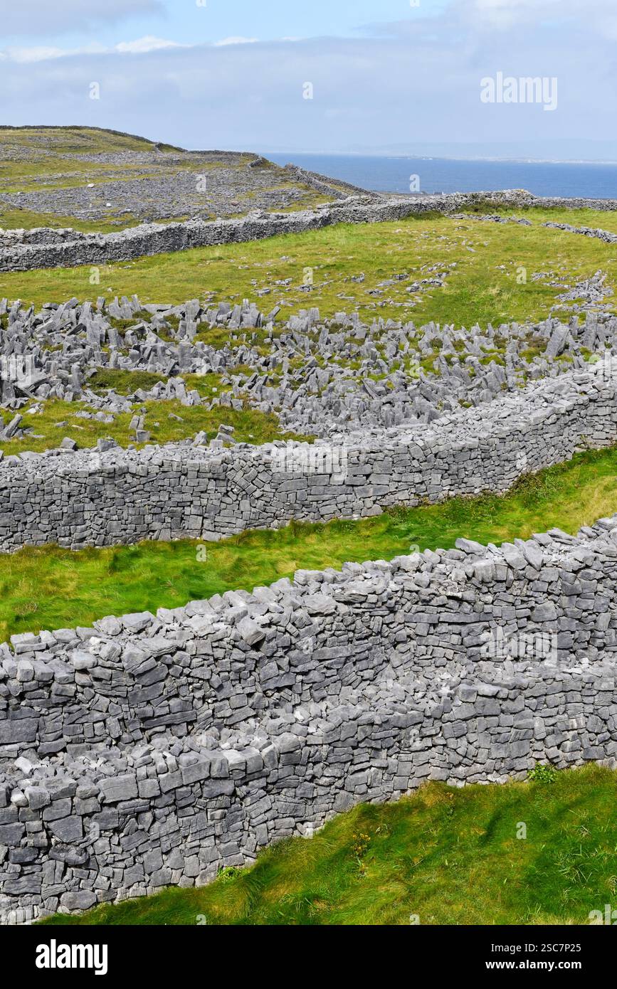defensive concentric dry stone walls of Dun Aengus, prehistoric hill ...